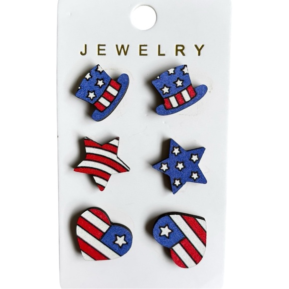 Jewelry | Red And White Wood Patriotic Earrings Set | Poshmark